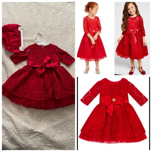 Rare Editions | Dresses | Rare Editions Red Lace Glittery Dress | Poshmark